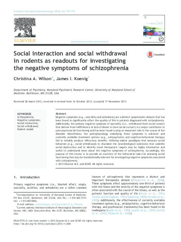 (PDF) Social interactionand social withdrawal in rodents as read outs ...