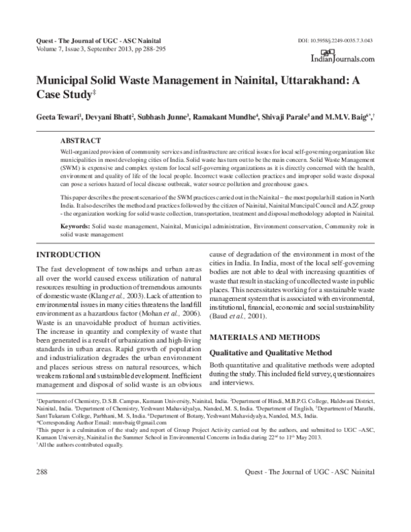 (PDF) Impacts of solid waste management in Pakistan: a case study of Rawalpindi city | Tanzila ...