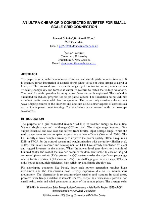 (PDF) AN ULTRA-CHEAP GRID CONNECTED INVERTER FOR SMALL SCALE GRID ...
