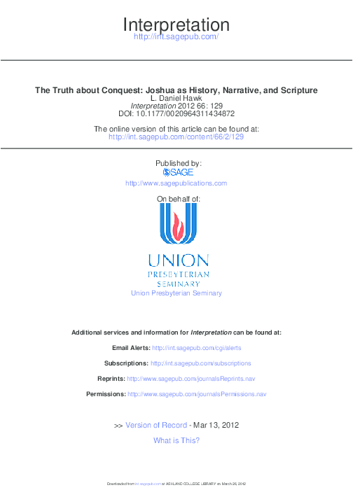 (PDF) The Truth About Conquest: Joshua as History, Narrative, and Scripture