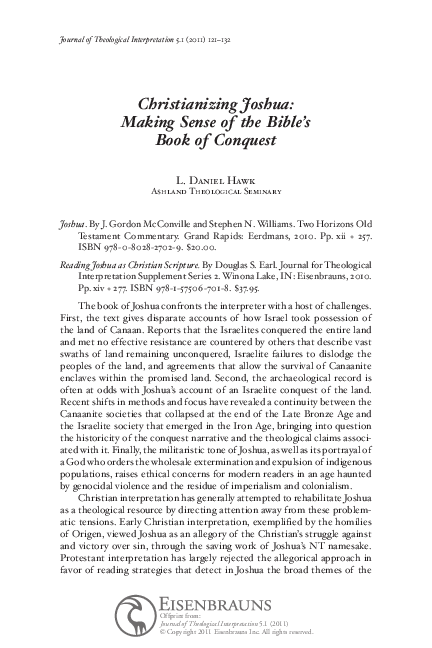 (PDF) Christianizing Joshua: Making Sense of the Bible’s Book of Conquest