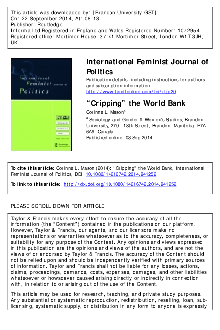 (PDF) “Cripping” the World Bank: DISABILITY, EMPOWERMENT AND THE COST ...