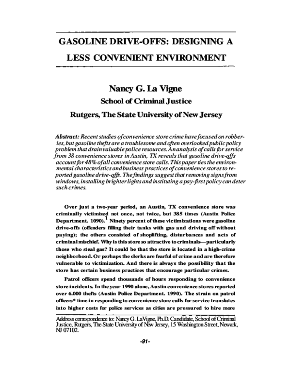 (PDF) GASOLINE DRIVE-OFFS: DESIGNING A LESS CONVENIENT ENVIRONMENT