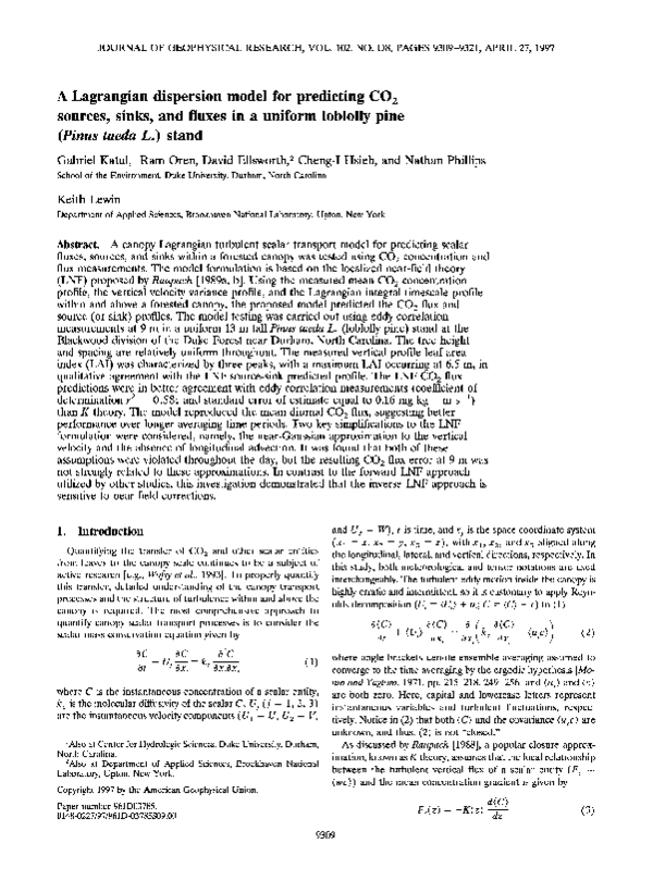 A Lagrangian dispersion model for predicting sources, sinks, and fluxes ...