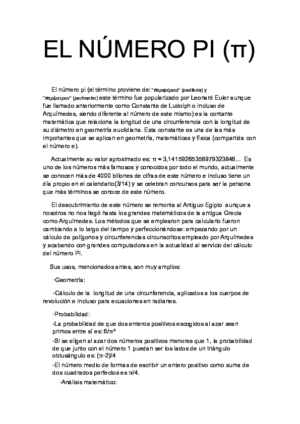 (PDF) EL NÚMERO PI