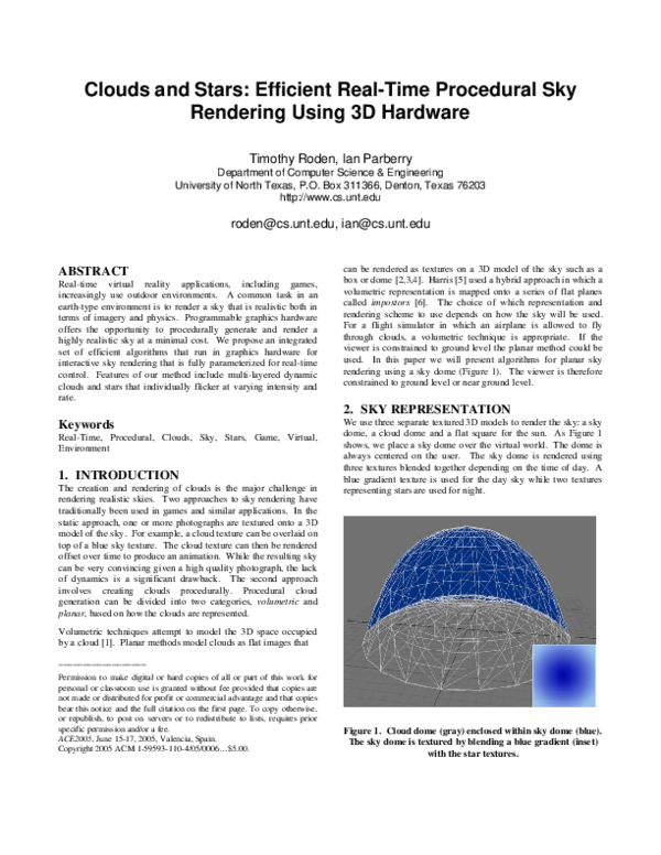 Pdf Clouds And Stars Efficient Real Time Procedural Sky Rendering Using 3d Hardware