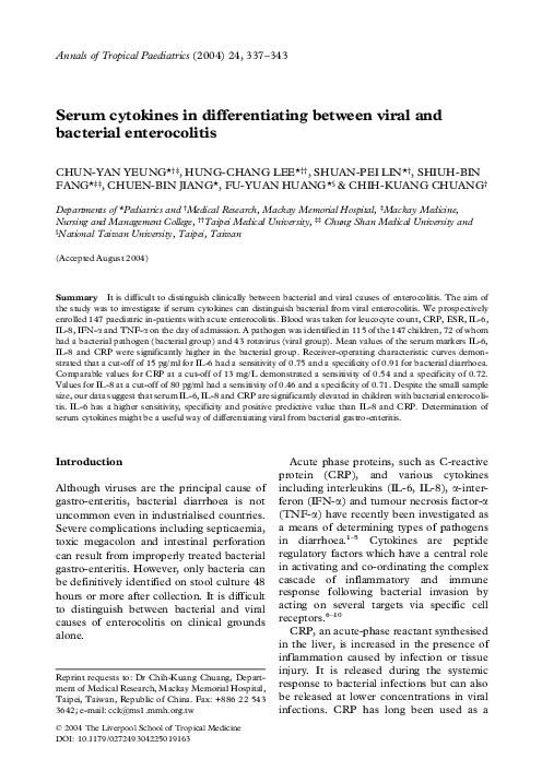 (PDF) Serum cytokines in differentiating between viral and bacterial ...