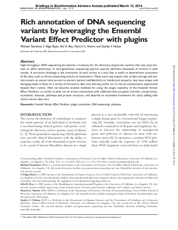 Pdf Rich Annotation Of Dna Sequencing Variants By Leveraging The