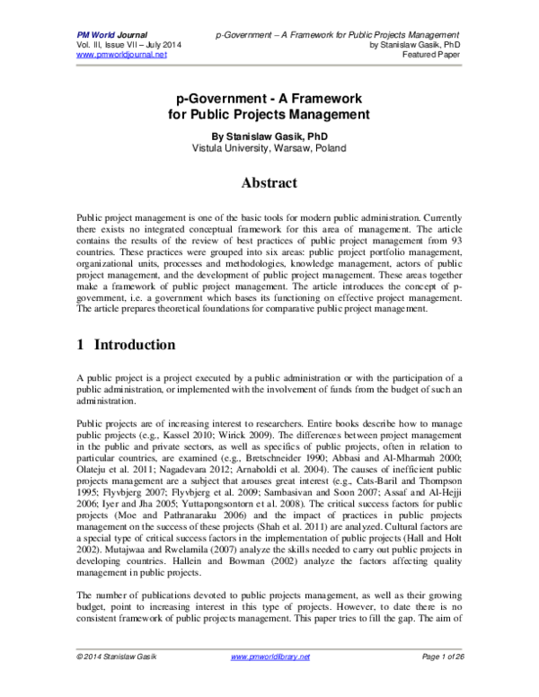 (PDF) P-government: a Framework for Public Projects Management