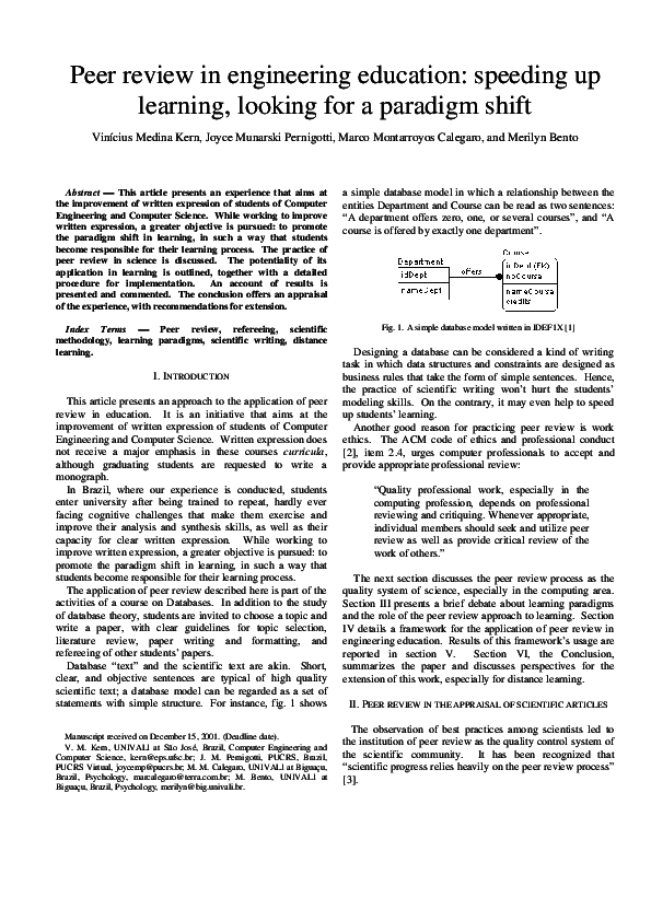 (PDF) Peer Review In Engineering Education: Speeding Up Learning ...