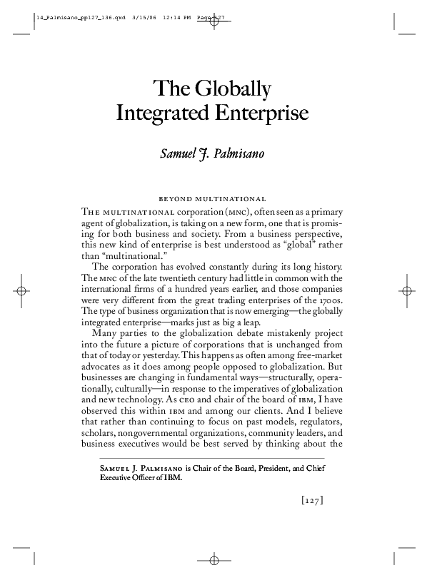 (PDF) The Globally Integrated Enterprise, an essay by Samuel J ...