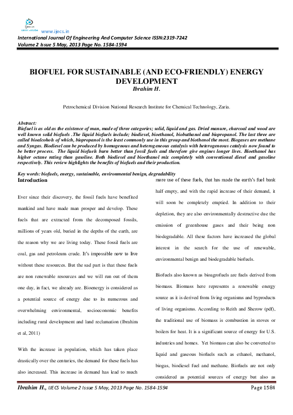 (PDF) BIOFUEL FOR SUSTAINABLE (AND ECO-FRIENDLY) ENERGY DEVELOPMENT