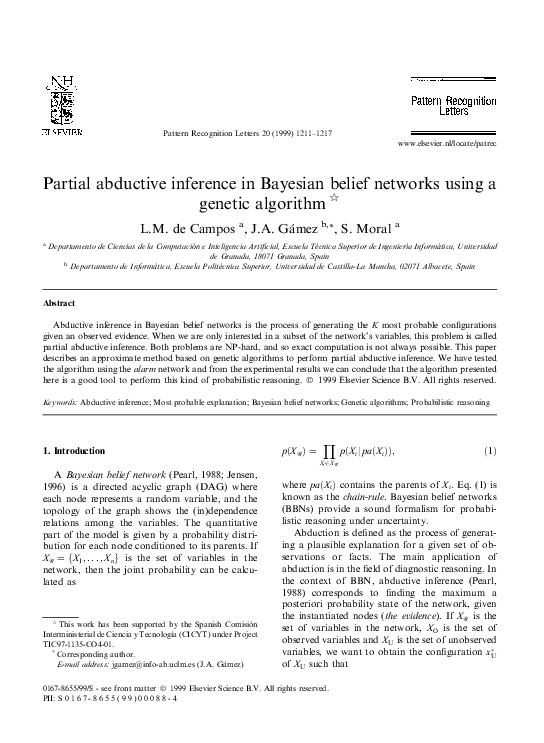 Pdf Partial Abductive Inference In Bayesian Belief Networks Using A