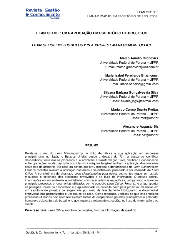 (PDF) LEAN OFFICE: METHODOLOGY IN A PROJECT MANAGEMENT OFFICE