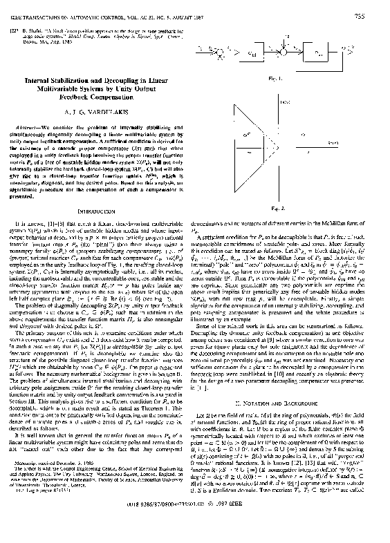 (PDF) Internal Stabilization and Decoupling in Linear Multivariable Systems by Unity Output ...