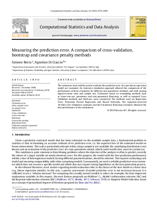 Pdf Measuring The Prediction Error A Comparison Of Cross Validation