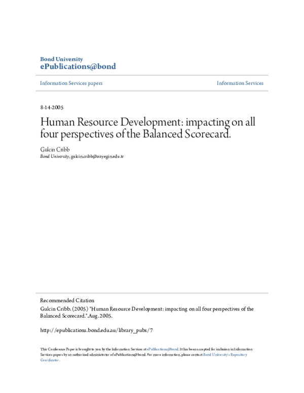 (PDF) Human Resource Development: Impacting on All Four Perspectives of the Balanced Scorecard.
