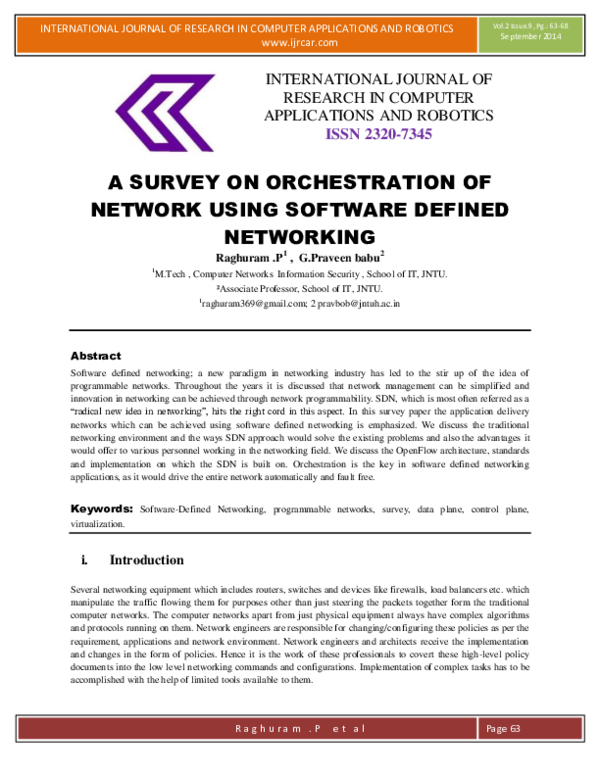 A Survey On Orchestration Of Network Using Software Defined Networking