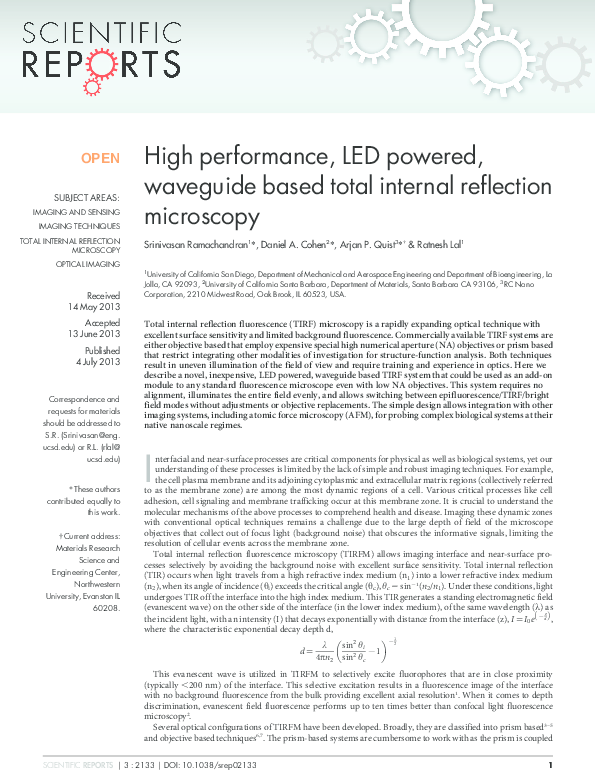 (PDF) High performance, LED powered, waveguide based total internal reflection microscopy