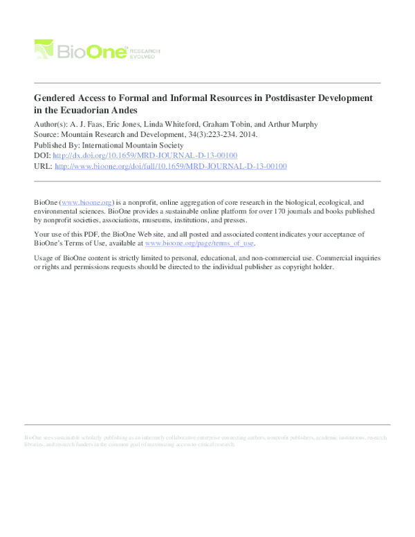Pdf Gendered Access To Formal And Informal Resources In Postdisaster Development In The