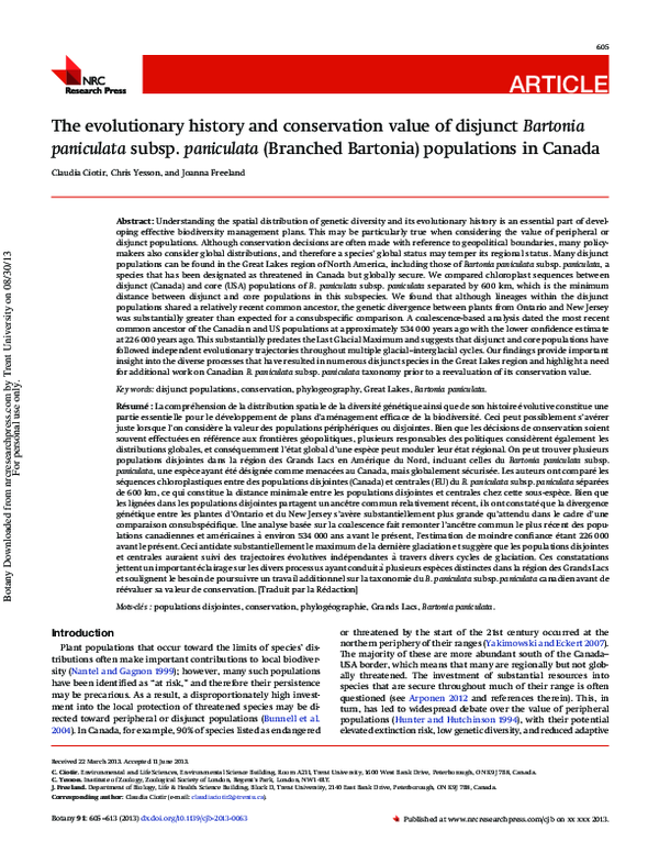 (PDF) The evolutionary history and conservation value of disjunct ...
