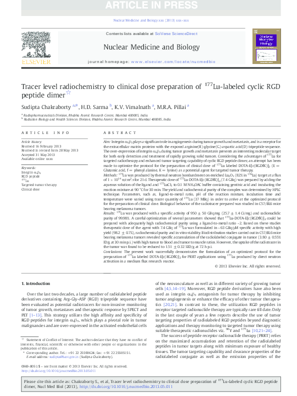 (PDF) Tracer level radiochemistry to clinical dose preparation of 177Lu ...