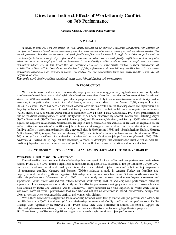 (PDF) Direct and Indirect Effects of Work-Family Conflict on Job ...