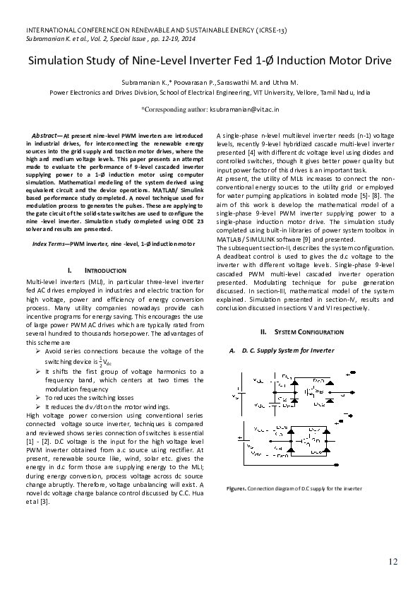 Simulation Study of Nine-Level Inverter Fed 1-Ø Induction Motor Drive