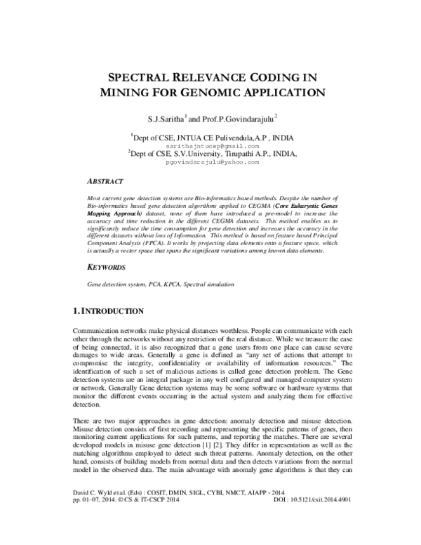 (PDF) SPECTRAL RELEVANCE CODING IN MINING FOR GENOMIC APPLICATION