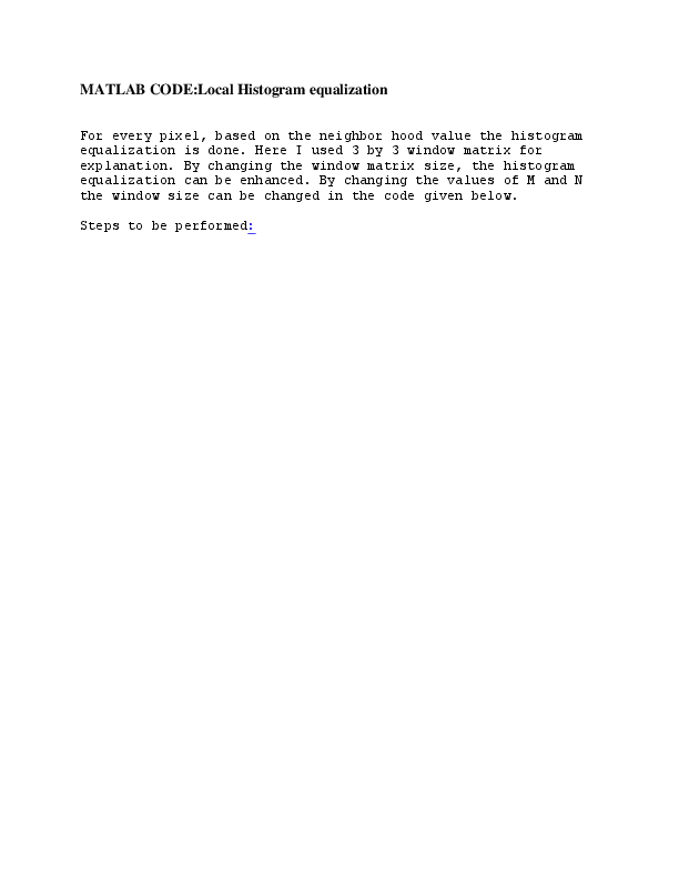(DOC) MATLAB CODE:Local Histogram equalization (DOC) MATLAB CODE:Local Histogram equalization