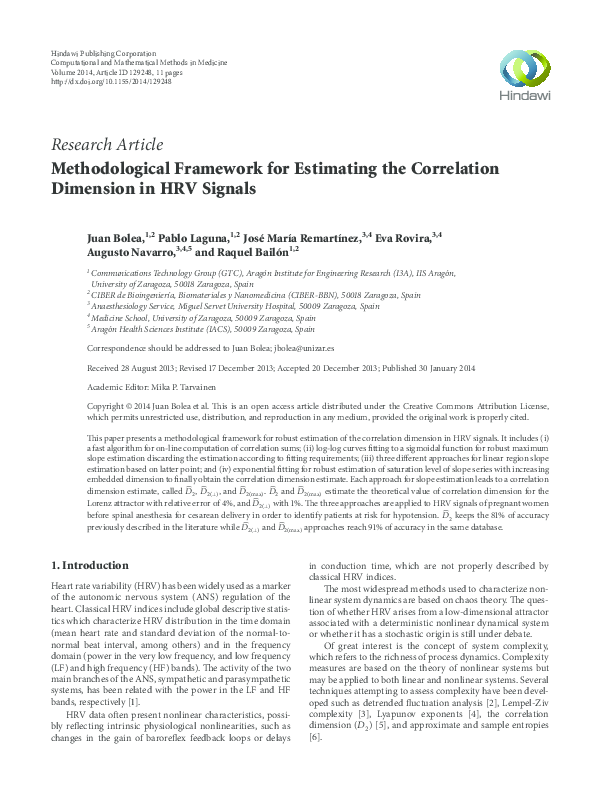 Pdf Methodological Framework For Estimating The Correlation Dimension