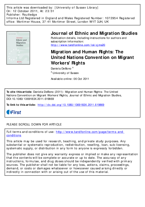 (PDF) DeBono, D. (2011) Migration and Human Rights: The United Nations Convention on Migrant ...