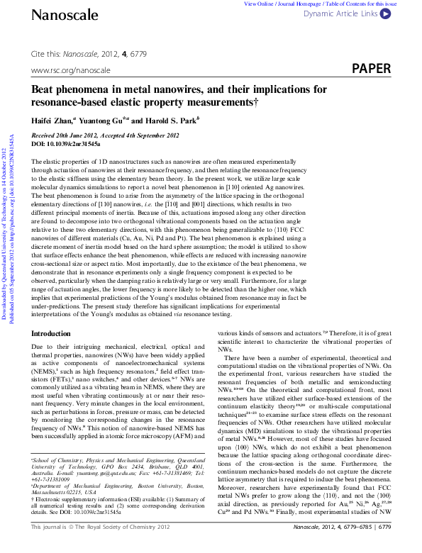 (PDF) Beat phenomena in metal nanowires, and their implications for resonance-based elastic ...