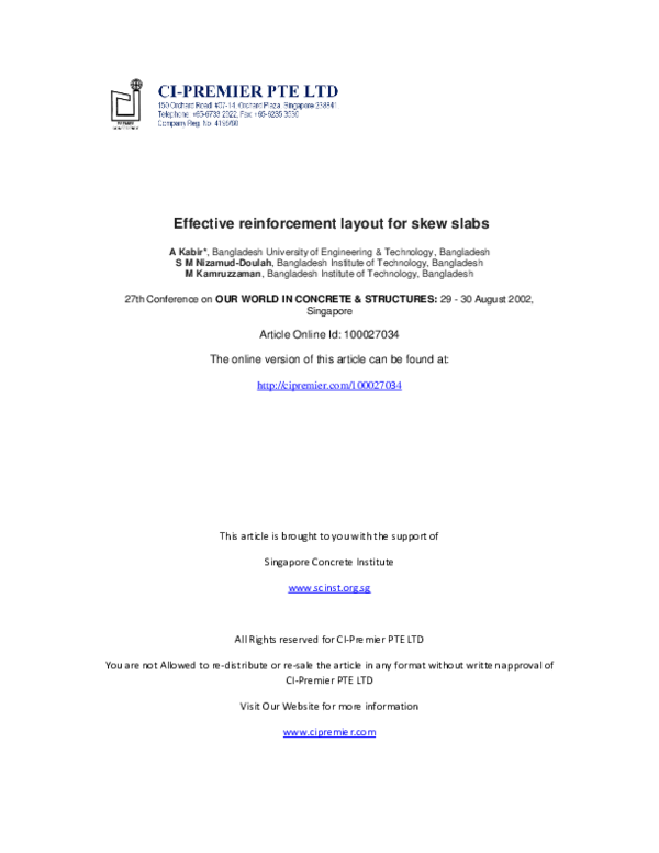 (PDF) Effective Reinforcement Layout for Skew Slabs