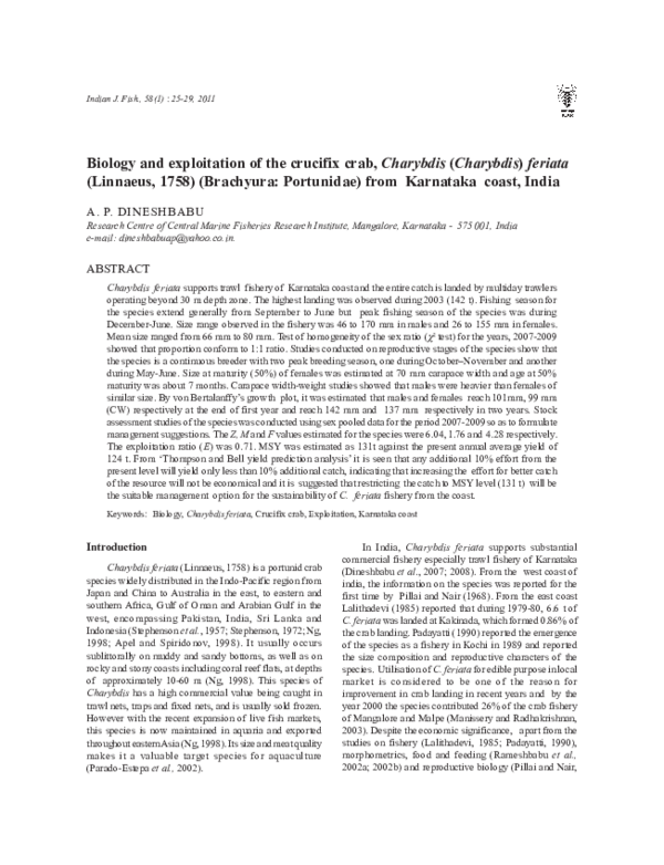 (PDF) Biology and exploitation of the crucifix crab, Charybdis ...