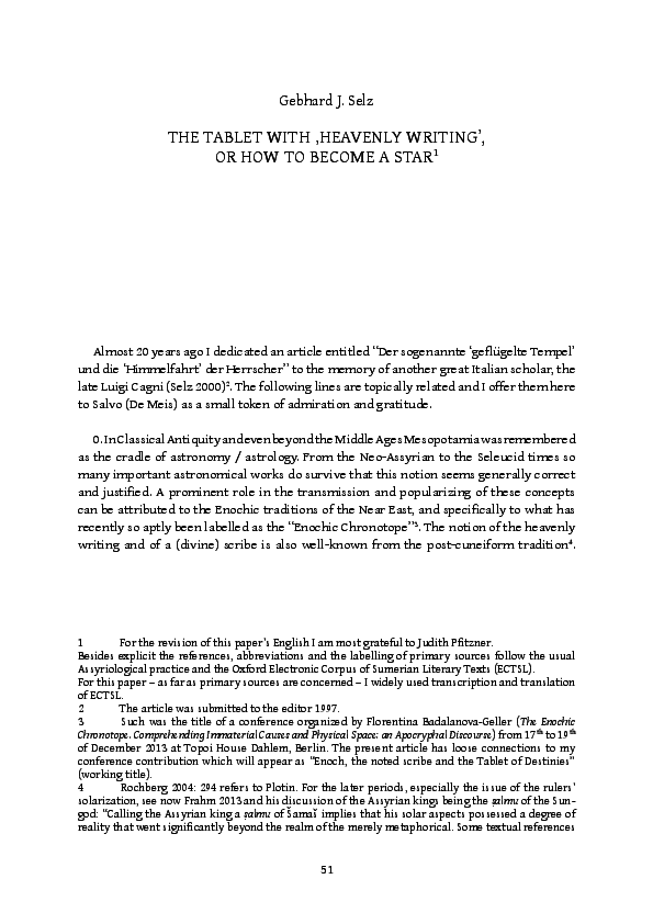 (PDF) 2014_The Tablet with ‚Heavenly Writing’, or how to become a star