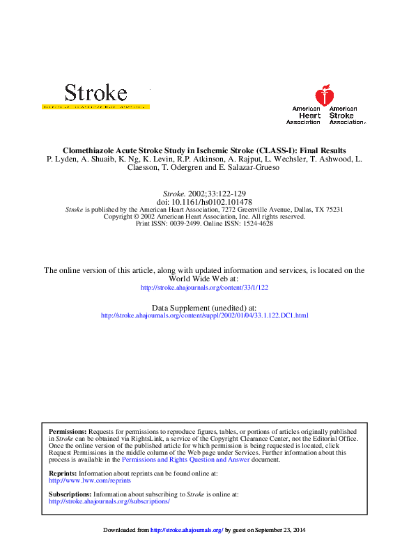 (PDF) Clomethiazole Acute Stroke Study in Ischemic Stroke (CLASS-I) Final Results