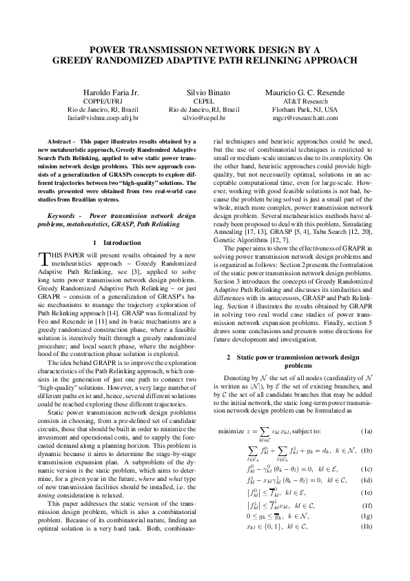 (PDF) POWER TRANSMISSION NETWORK DESIGN BY A GREEDY RANDOMIZED ADAPTIVE ...