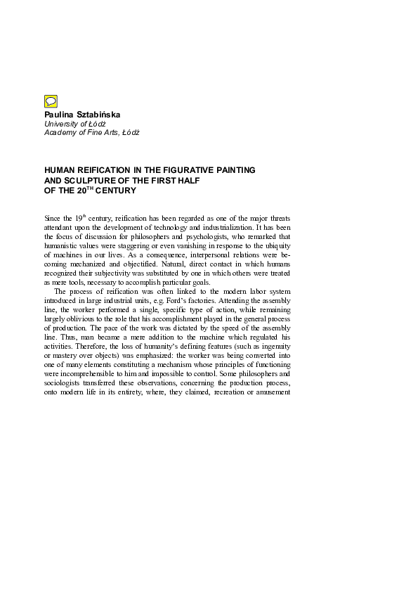 (PDF) Human Reification in the Figurative Painting and Sculpture of the ...