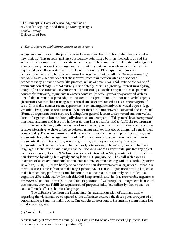 (DOC) The Conceptual Basis of Visual Argumentation A Case for Arguing ...