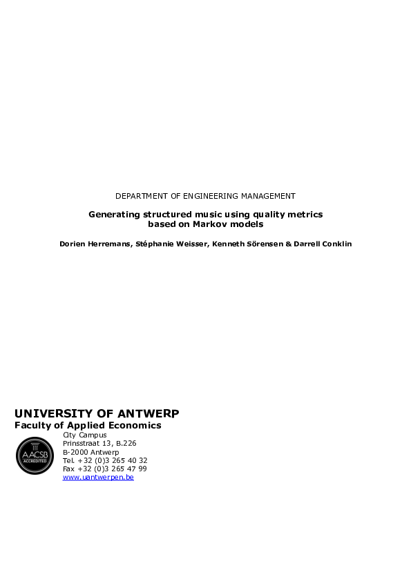 (PDF) Generating structured music using quality metrics based on Markov models