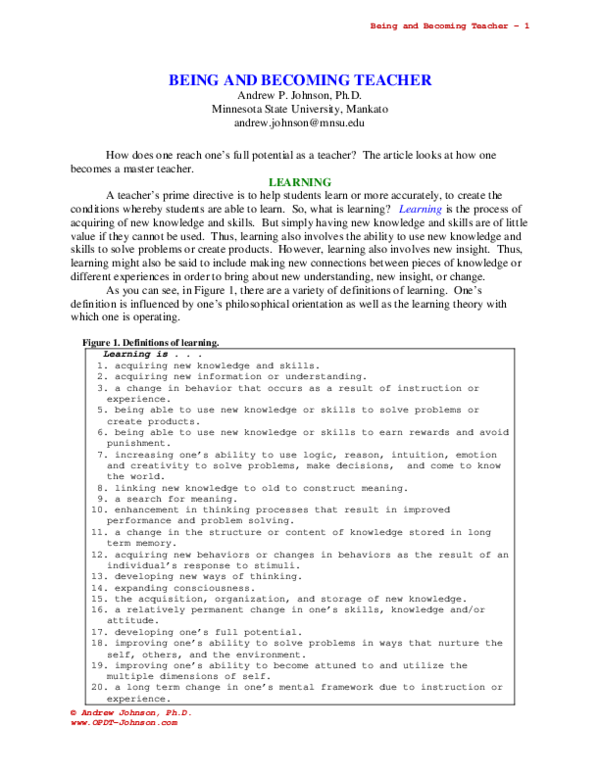 (PDF) BEING AND BECOMING TEACHER