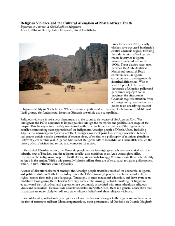 (PDF) Religious Violence & the Cultural Alienation of North African Youth
