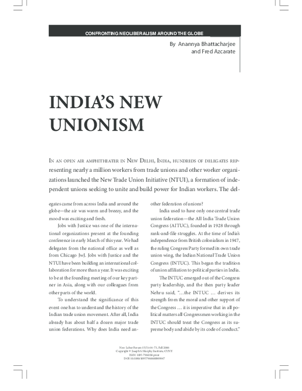 (PDF) INDIA'S NEW UNIONISM