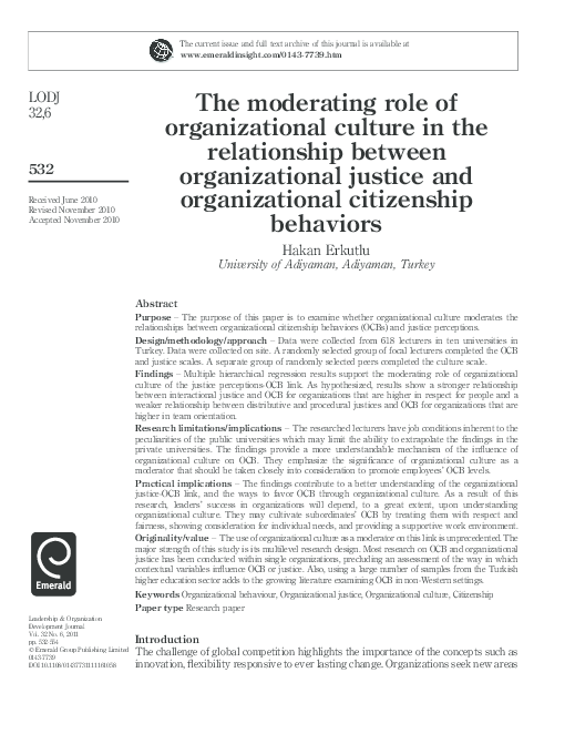 (PDF) The moderating role of organizational culture in the relationship between organizational ...