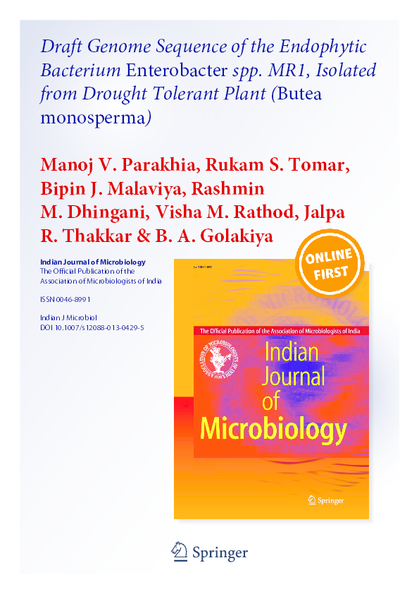 (PDF) Draft Genome Sequence of the Endophytic Bacterium Enterobacter spp. MR1, Isolated from ...