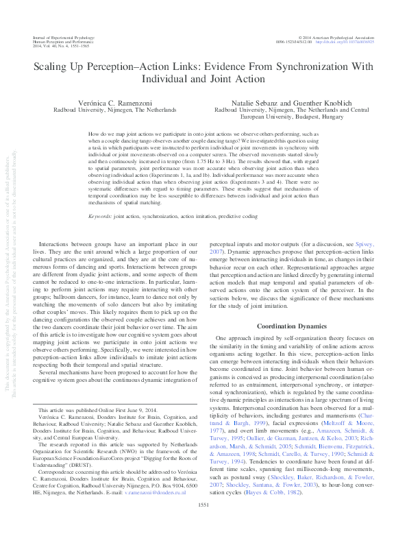 (PDF) Scaling-up perception-action links: Evidence from synchronization ...