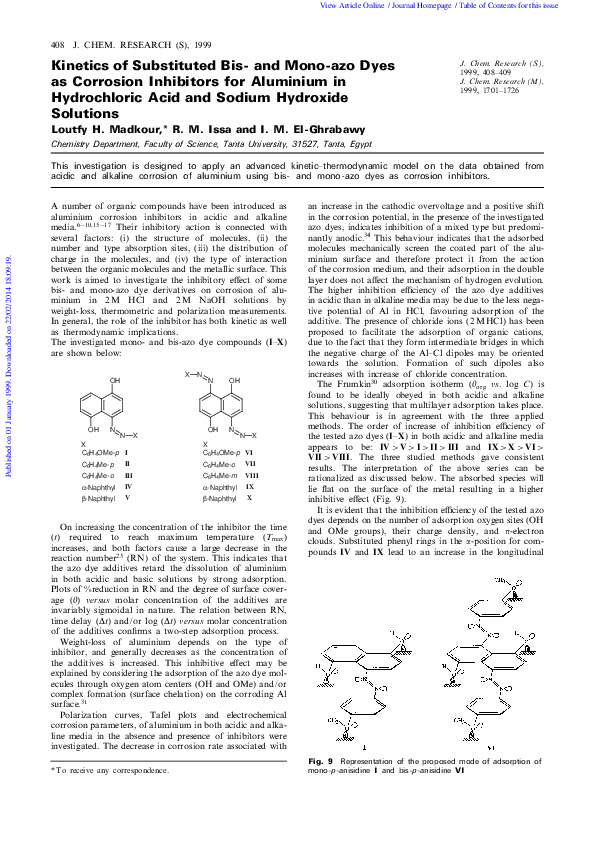 (PDF) Kinetics of Substituted Bis- and Mono-azo Dyes as Corrosion ...