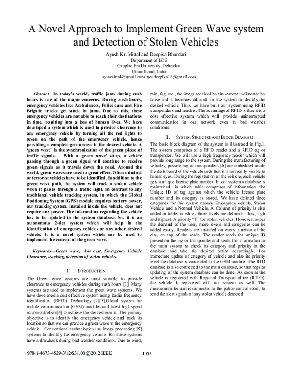 (PDF) A Novel Approach to Implement Green Wave system and Detection of ...