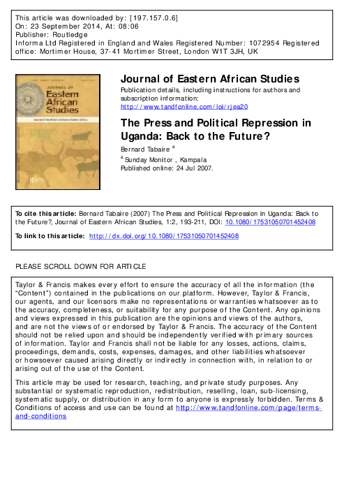(PDF) Journal of Eastern African Studies The Press and Political ...